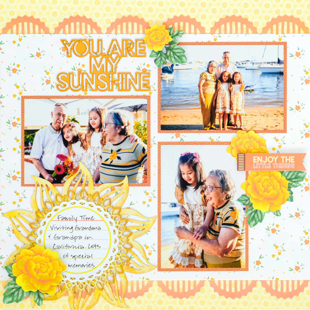 Feel The Sunny Warmth: Yellow Scrapbook Layout With Scrapbook Flower ...
